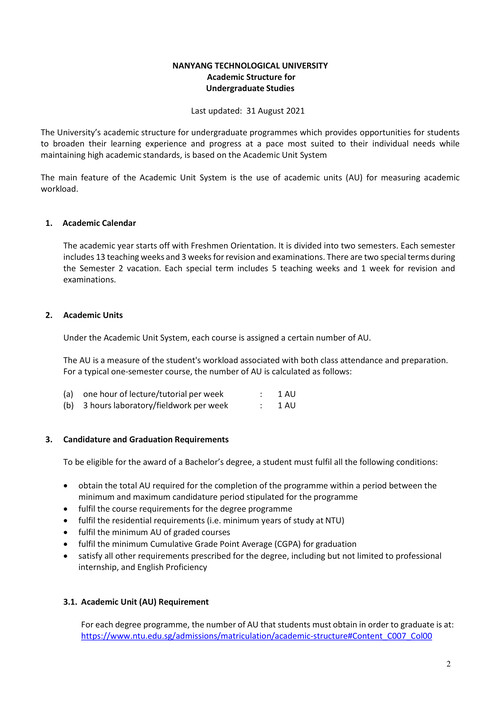 Academic Structure Handbook by NTU