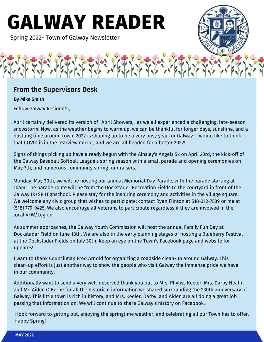 Town of Galway Spring 2022 Newsletter-FINAL by Sharon Holbrook-Ryan ...