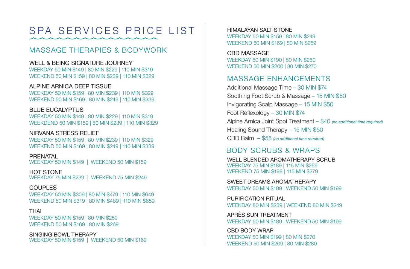 Well & Being El San Juan Spa Price List by Trilogy Spa... - Flipsnack