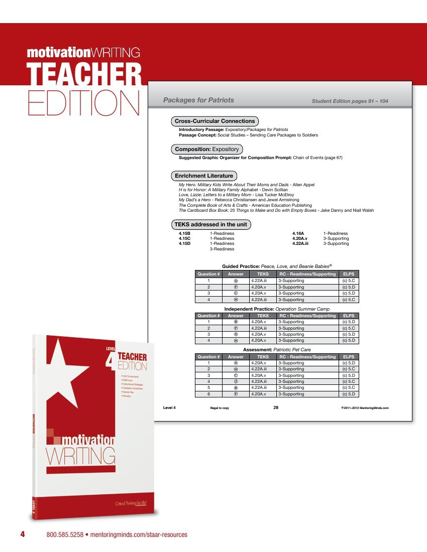STAAR Motivation Writing Level 4 TE by MentoringMinds - Flipsnack