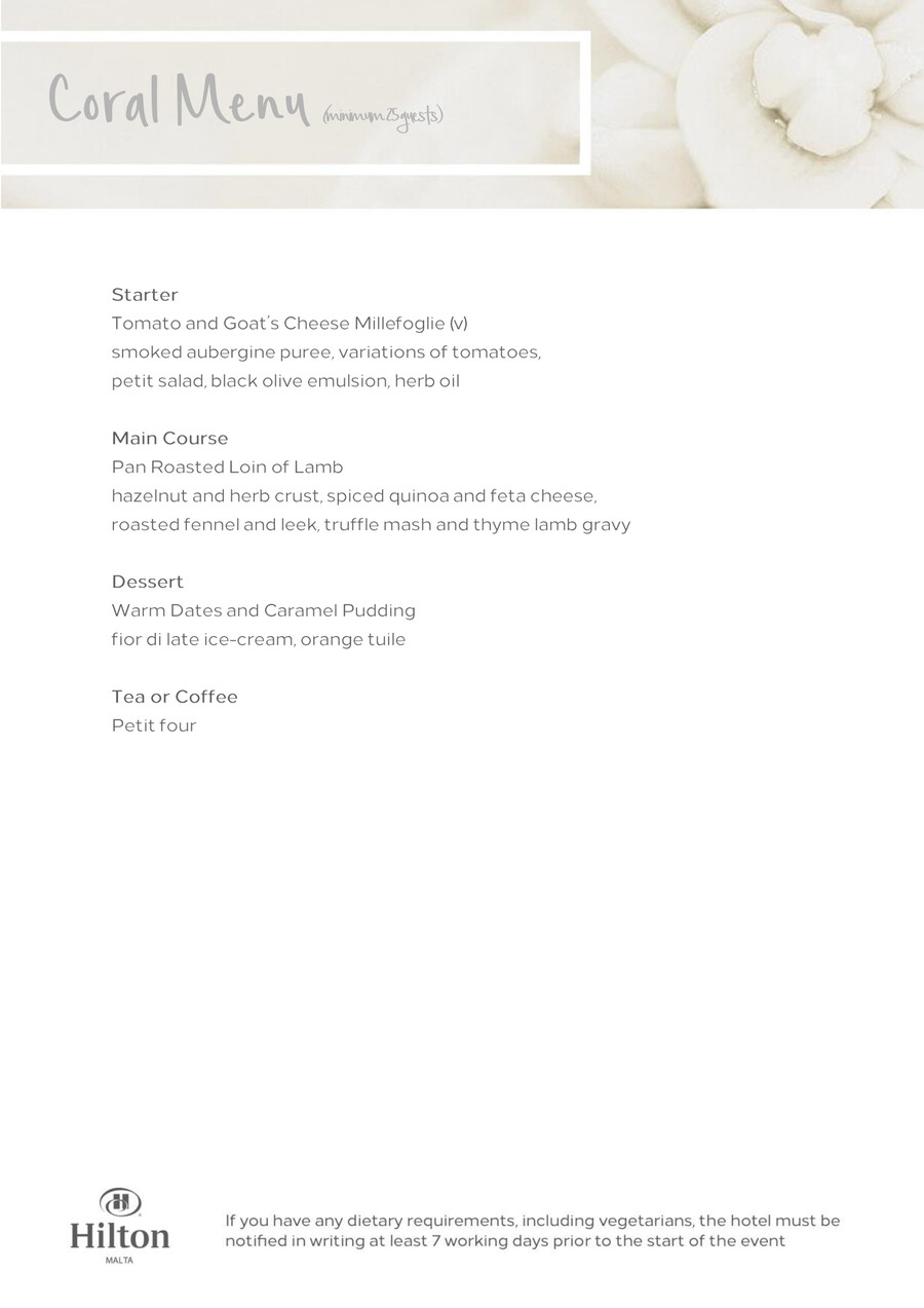 Wedding Menus - Set Menu Options by Hilton Malta - Flipsnack