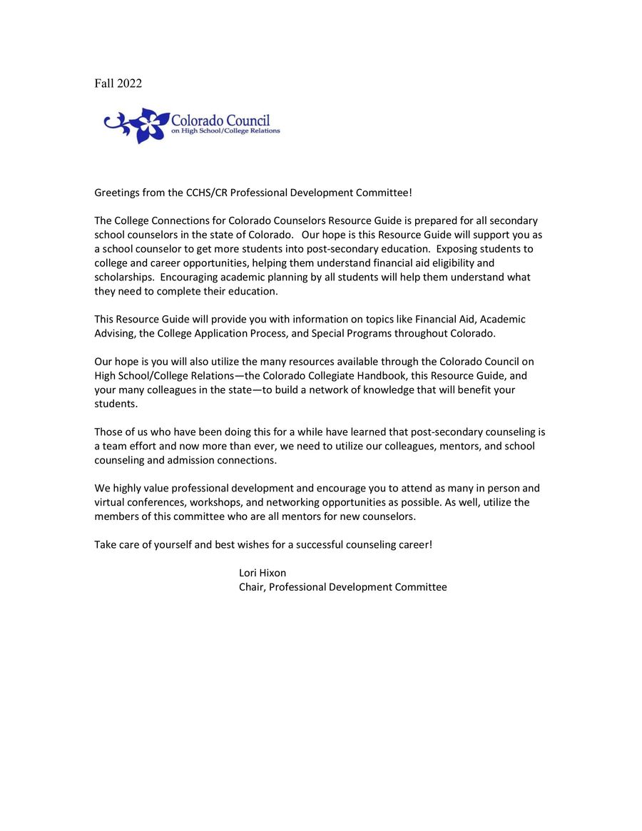 2022 - 2023 College Connections Colorado Council Resource Gu by CCHSCR ...