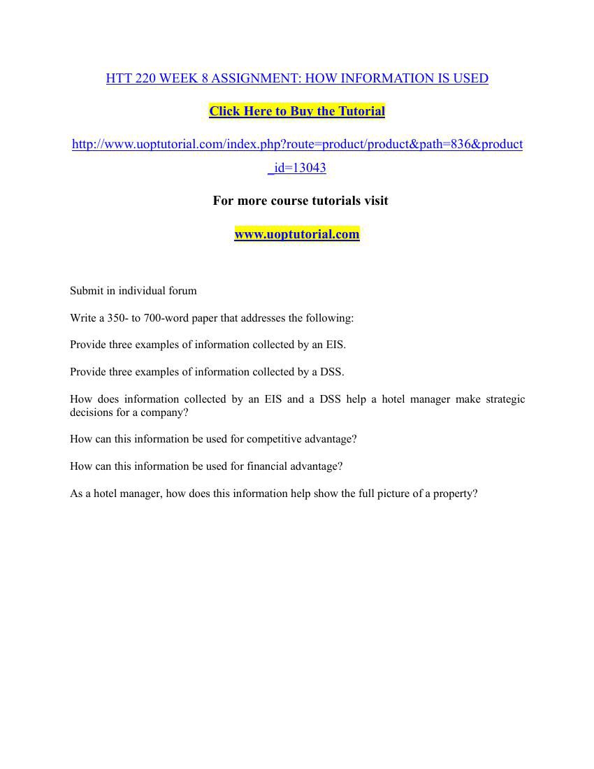 HTT 220 WEEK 8 ASSIGNMENT HOW INFORMATION IS USED by rohan3 - Flipsnack