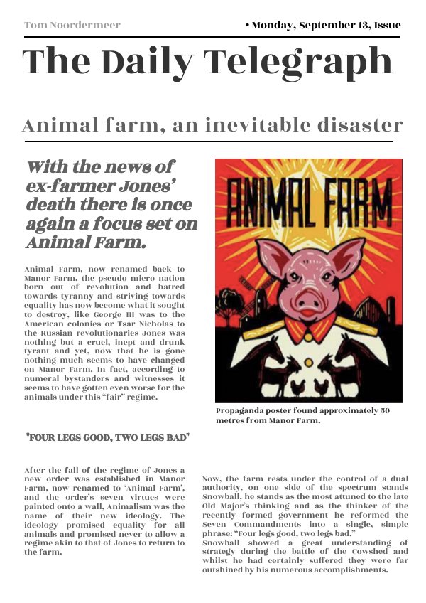 Animal Farm Newspaper - Tom Noordermeer by Tom Noordermeer - Flipsnack