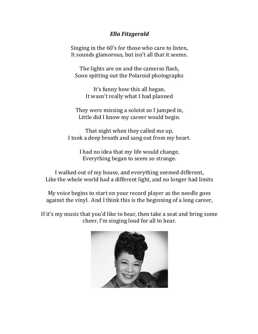 Ella Fitzgerald persona poem by Annie - Flipsnack