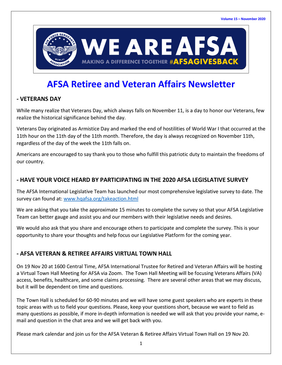 Retired & Veteran Affairs Newsletter Volume 15 by AFSAHQ - Flipsnack
