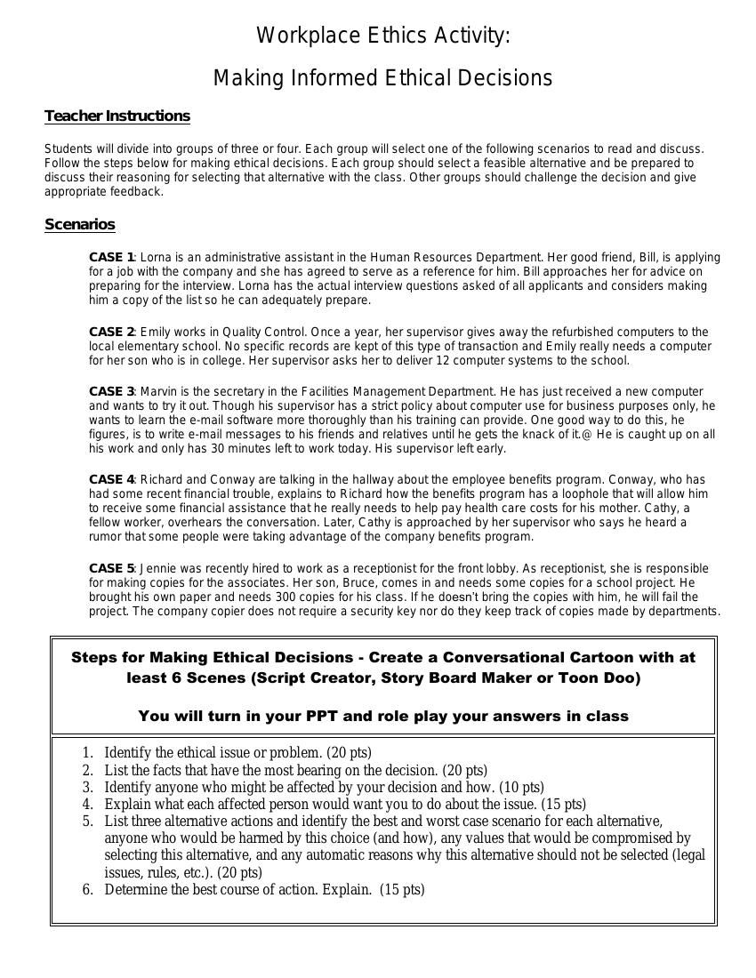 Workplace Ethics Activity 2-9-15 by Angela Bateman - Flipsnack