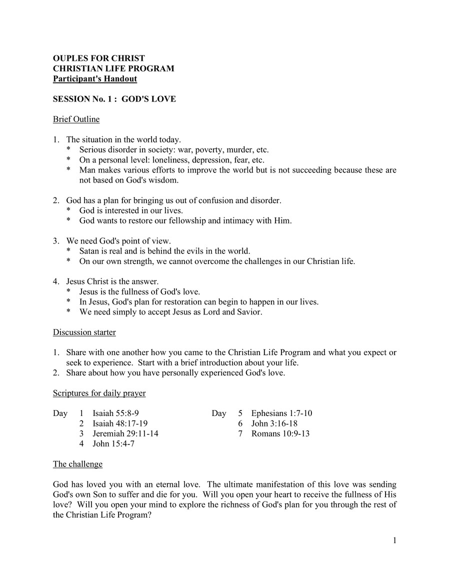 Christian Life Program Handout - 1&2 by CFCNJ North1 - Flipsnack