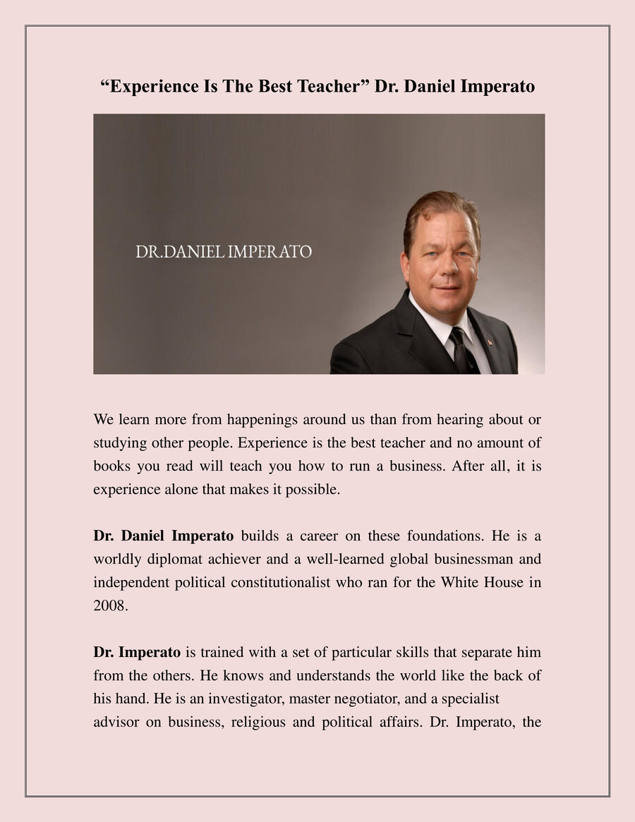 Daniel Imperato - Experience Is The Best Teacher by Daniel Imperato ...