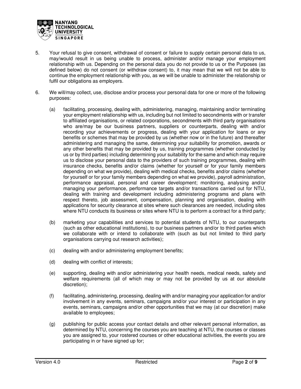 NTU Personal Data Privacy Statement and Consent by Employees by NTU