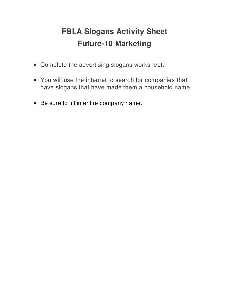 FBLA Activity Slogans Sheet Future_10 Marketing_Hewitt by Angela Benton - Flipsnack
