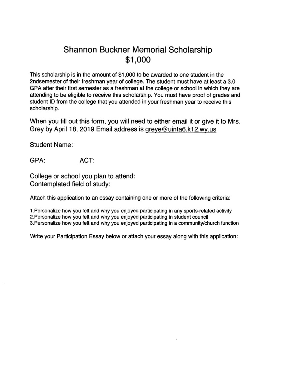 Shannon Buckner Memorial Scholarship by lhsscholarships - Flipsnack