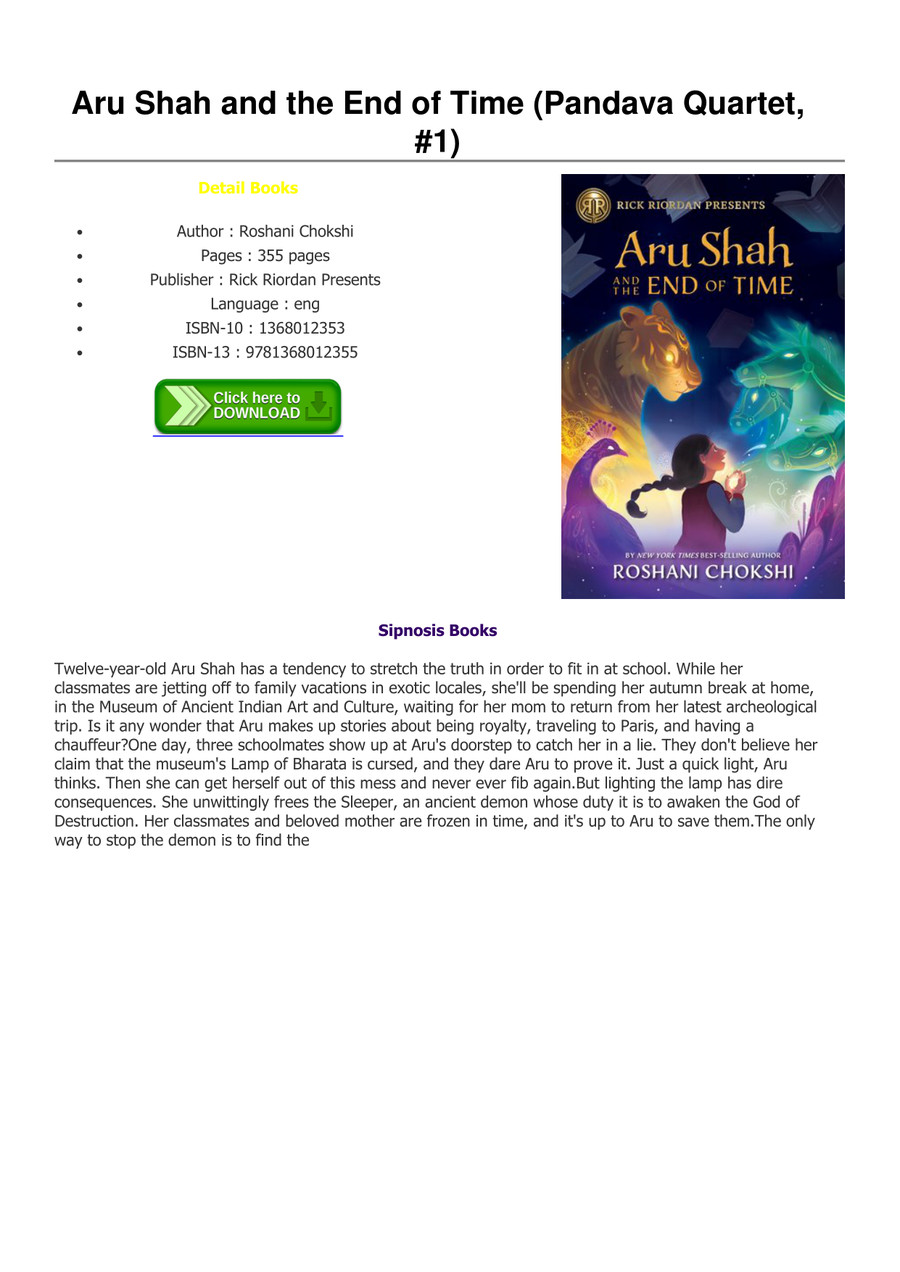 PDF Download Aru Shah and the End of Time (Pandava Quartet, #1) by ...