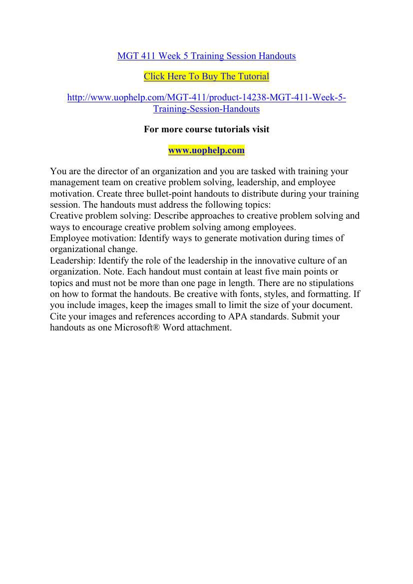 MGT 411 Week 5 Training Session Handouts by rocks147 - Flipsnack