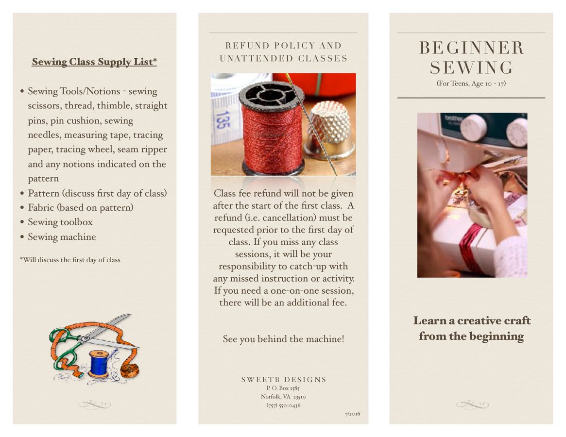 Youth Sewing Class Brochure by Cynthia Tyler - Flipsnack