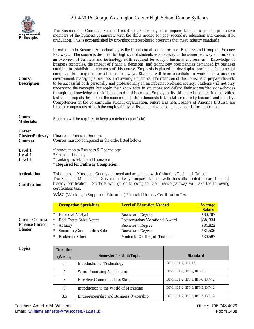 Intro to Business and Information Technology Syllabus and Pacing by ...