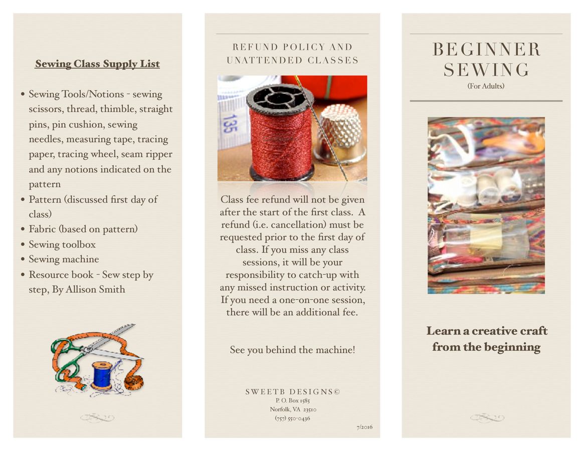 Adult Sewing Class Brochure by Cynthia Tyler - Flipsnack