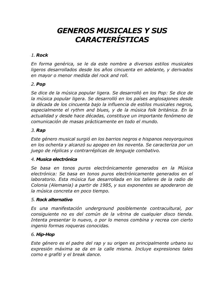 Copy of GENEROS MUSICALES Y SUS CARACTERÍSTICAS by CRISTINA CABRERA ...
