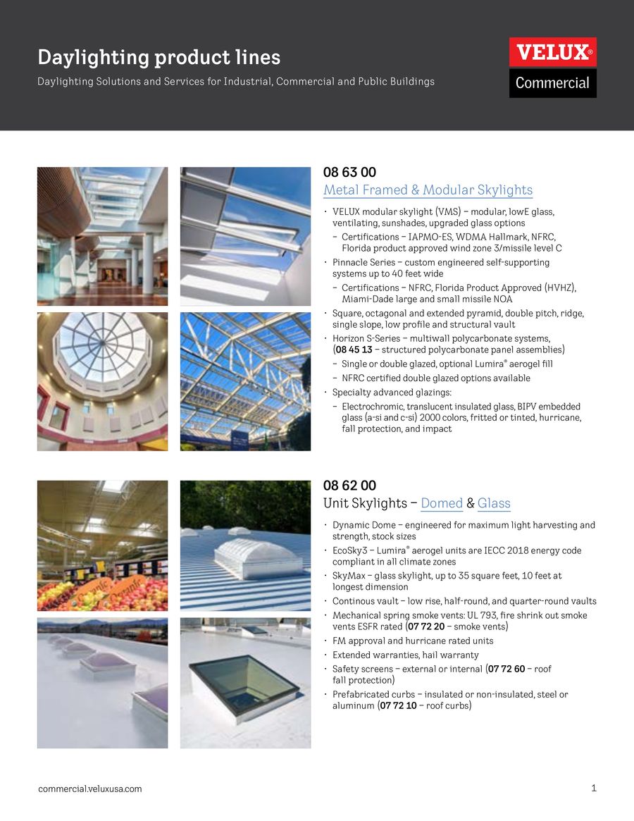 VELUX Commercial Daylighting Product Lines by VELUX Skylights
