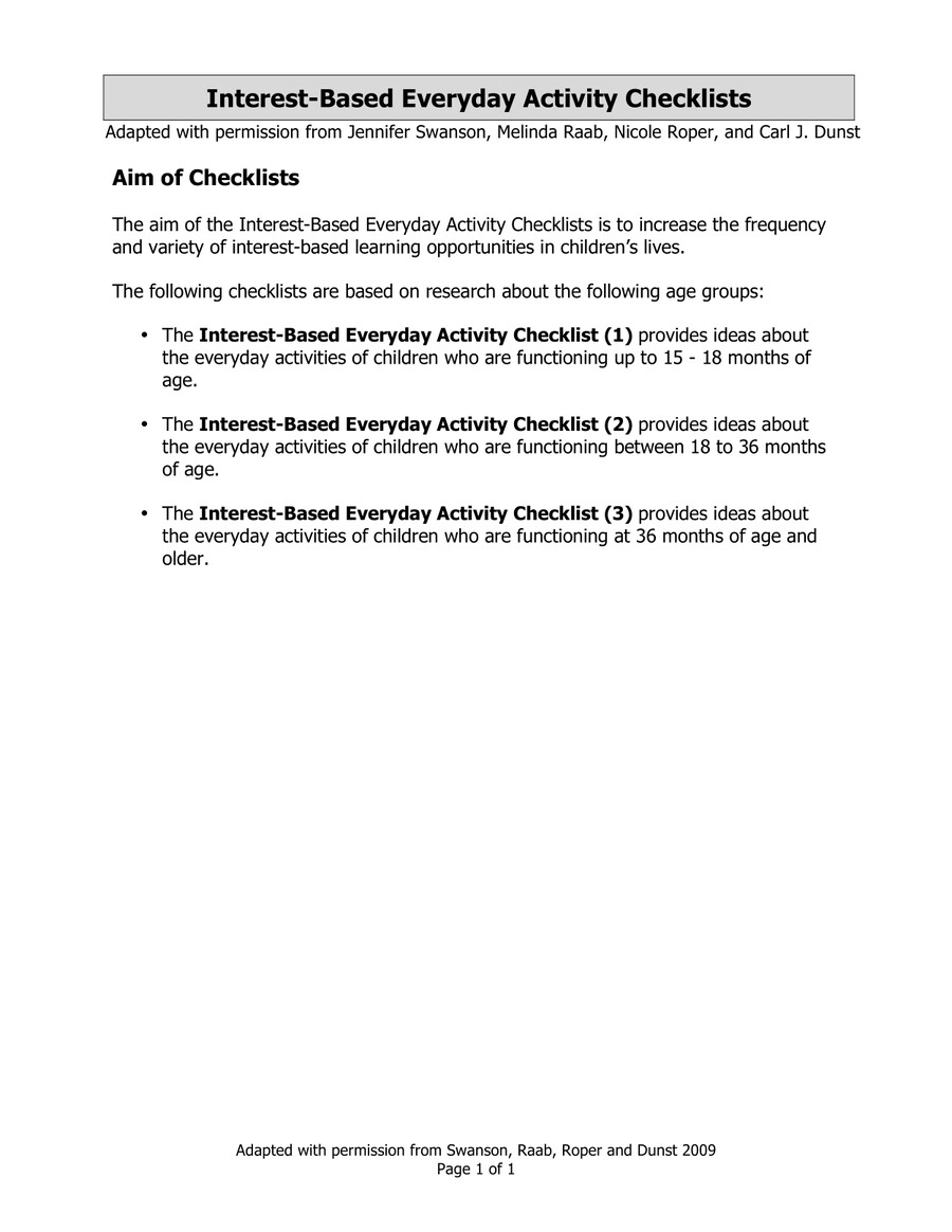 Guidelines: Interest Checklists (Dunst Australian) by ECIA - Flipsnack