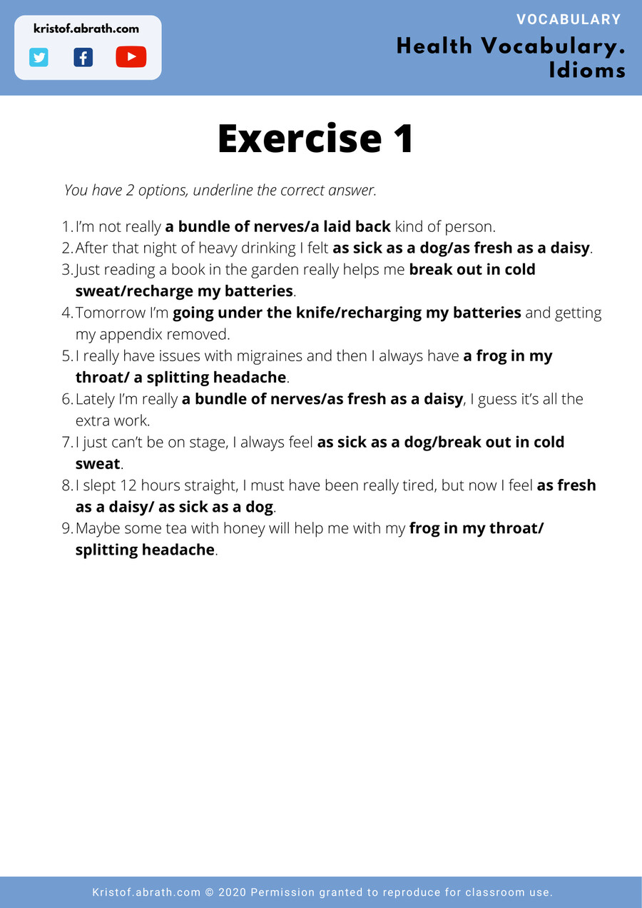Health idioms worksheets by MIRYAM - Flipsnack