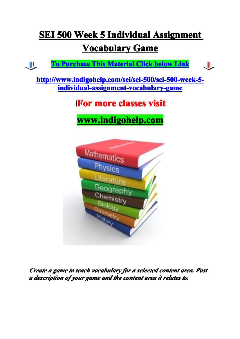 SEI 500 Week 5 Individual Assignment Vocabulary Game by ...
