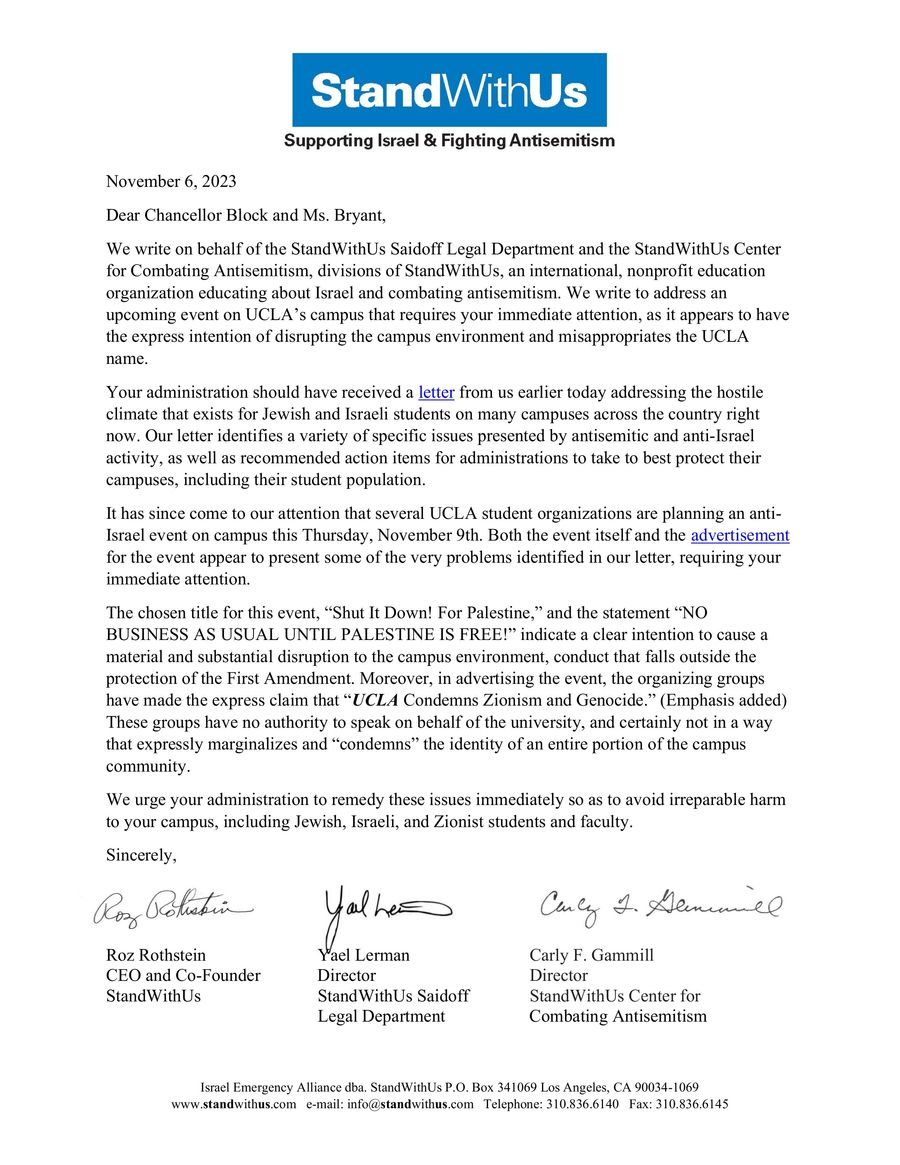 UCLA Letter re Nov 9 Event by StandWithUs - Flipsnack