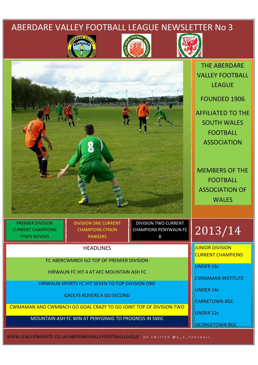 ABERDARE VALLEY FOOTBALL LEAGUE NEWSLETTER ISSUE 3 by dilwyn pritchard ...