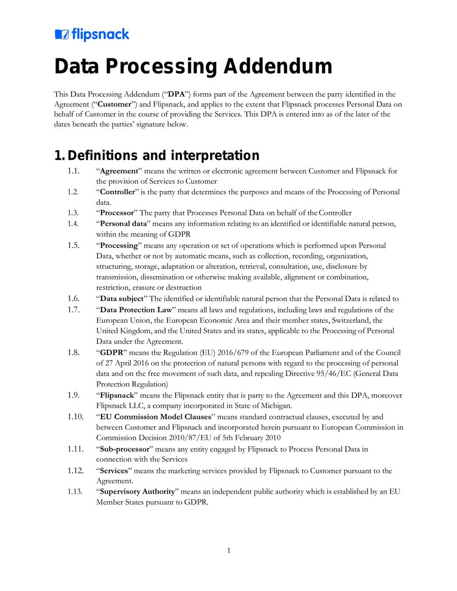 Data Processing Addendum - Flipsnack 2024... - Flipsnack