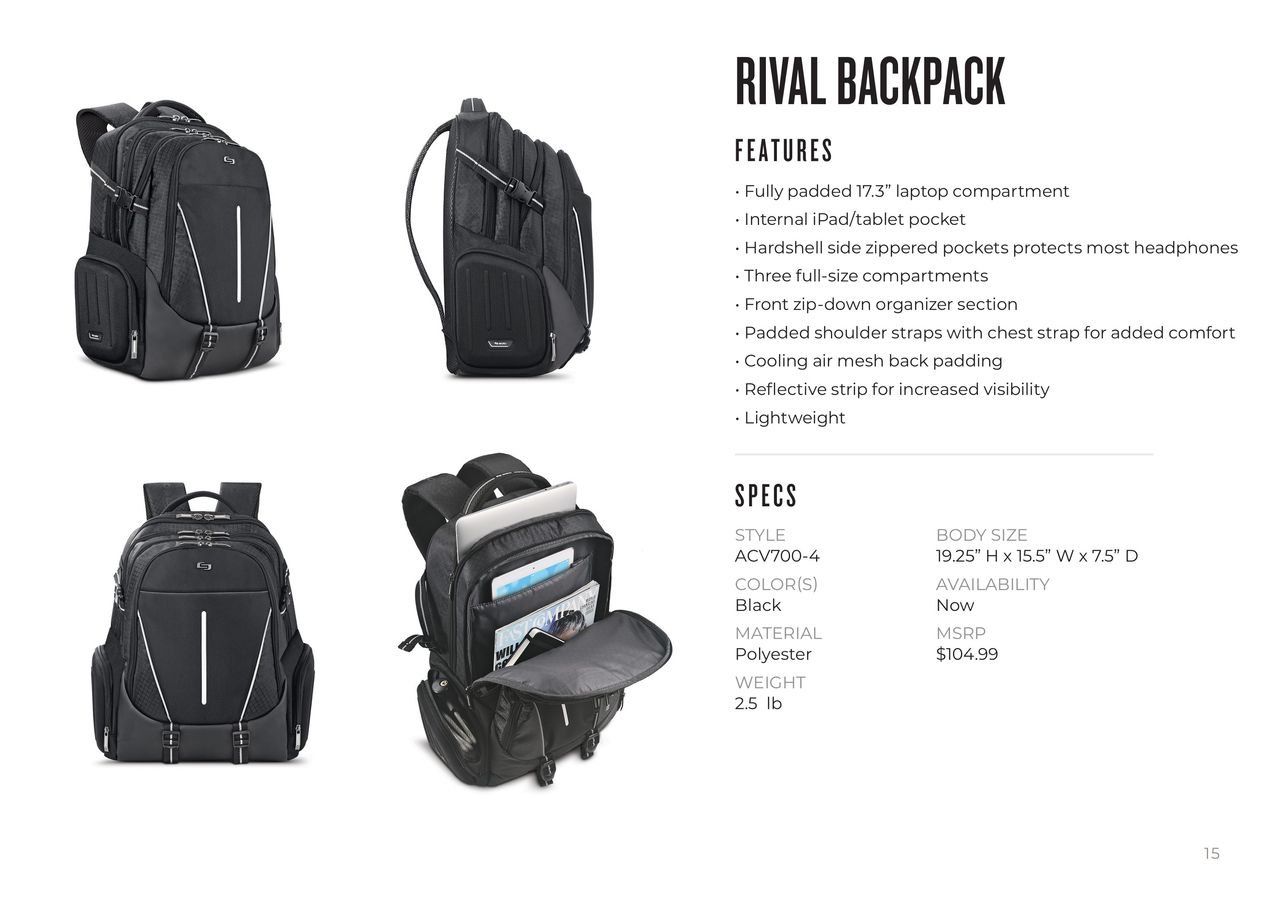 Rival Backpack ACV700-4 PI Sheet by Solo New York - Flipsnack