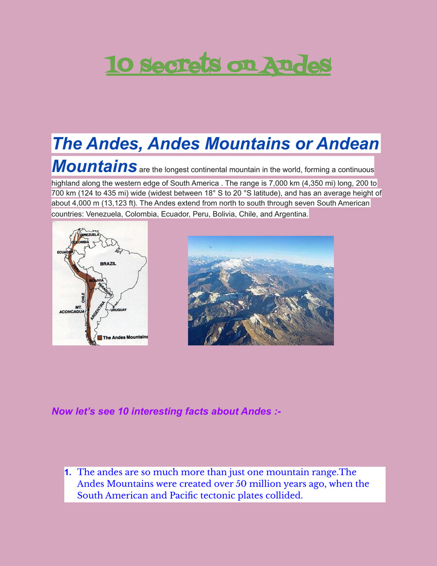 Class 6 - Geography Fact File - 10 secrets on Andes by Rajasi Bhunia ...