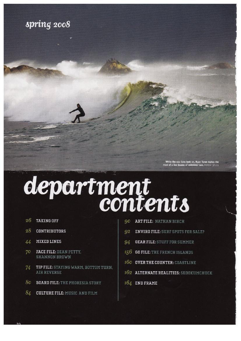 This is the contents page of SBC Surf magazine copy by Elliott - Flipsnack