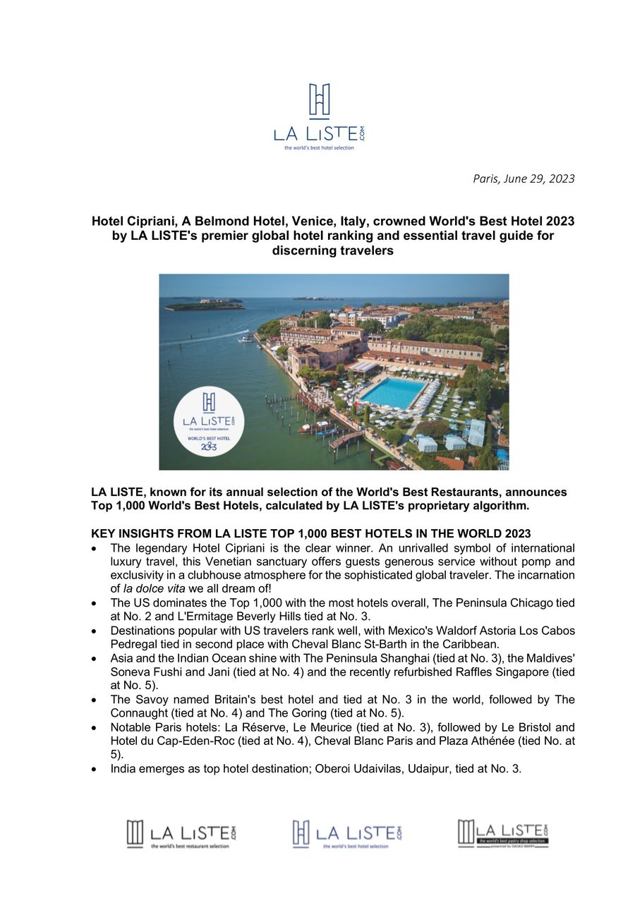 LA LISTE HOTELS results press release by Charles Guillot - Flipsnack