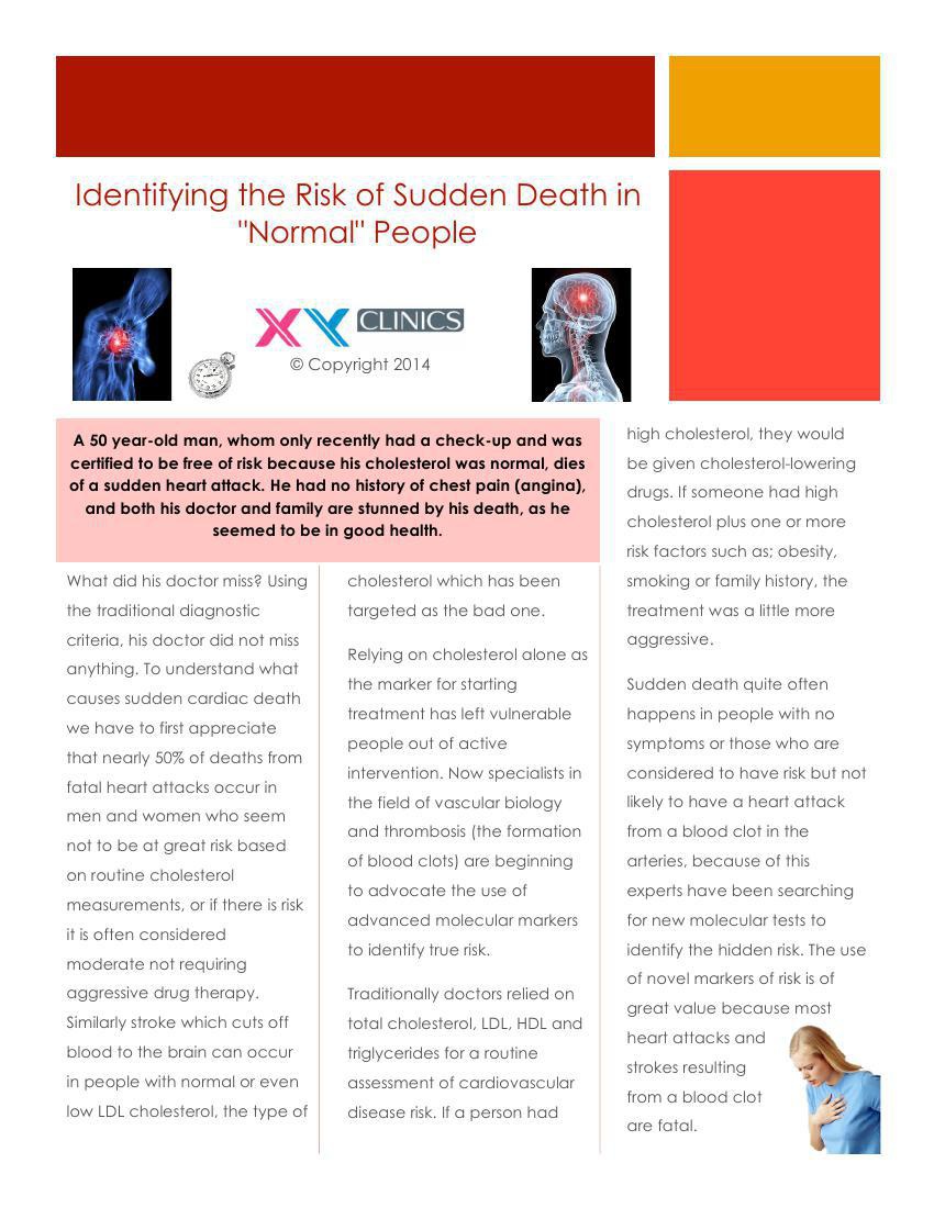 Identifying the Risk of Sudden Death in Normal People by XY Clinics ...
