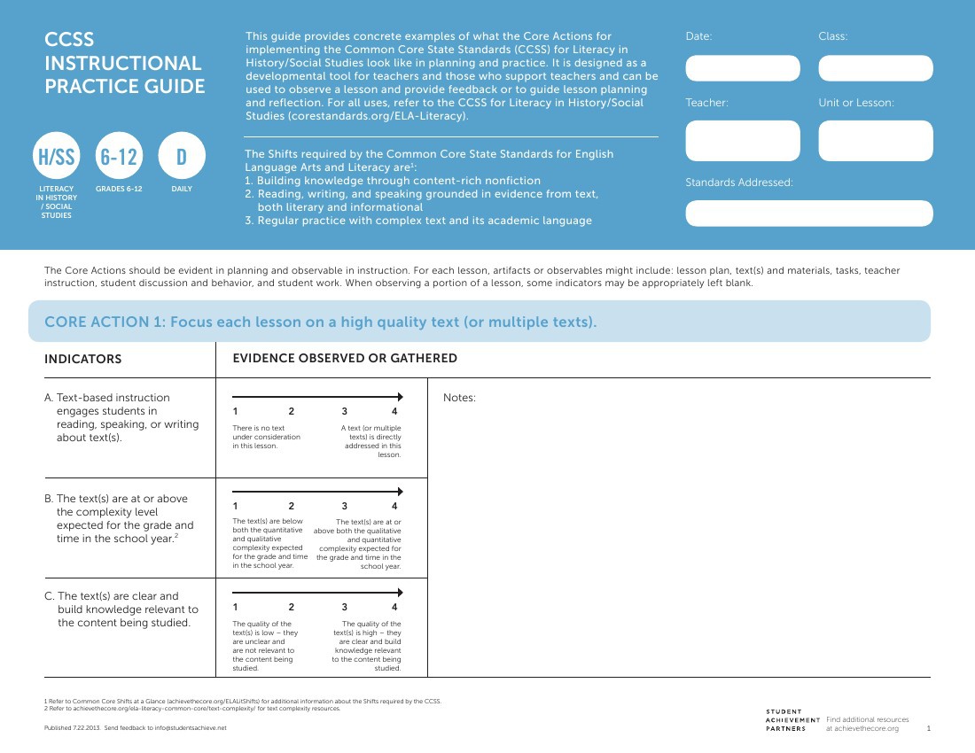 CCSS Instructional Practice Guides - History/Social Studies by KM ...