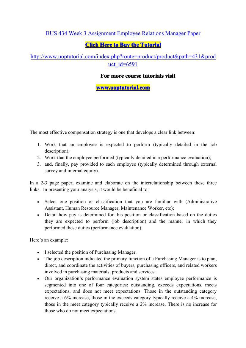 BUS 434 Week 3 Assignment Employee Relations Manager Paper by blossom6 ...