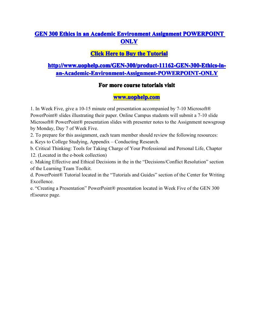 GEN 300 Ethics in an Academic Environment Assignment POWERPOINT by ...