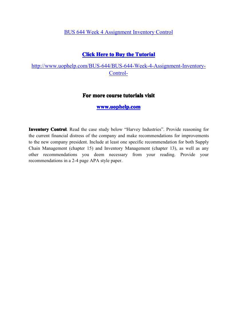 BUS 644 Week 4 Assignment Inventory Control by FDB9E6D569B - Flipsnack