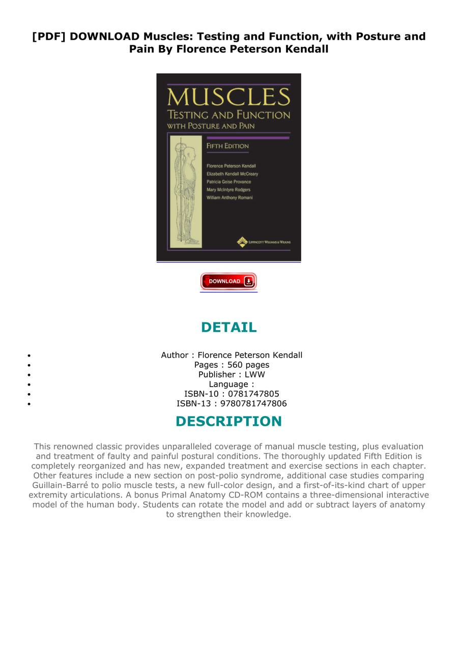 [PDF] DOWNLOAD Muscles: Testing and Function, with Posture a by ...