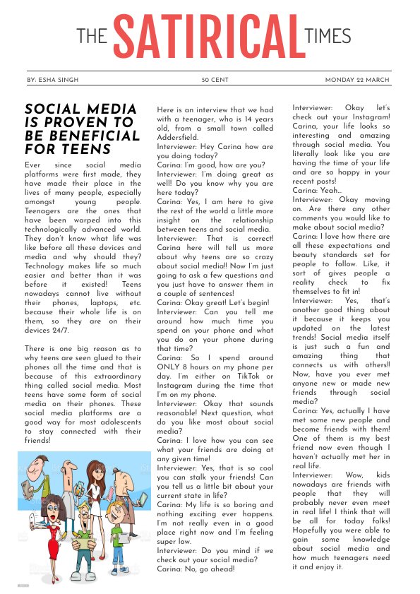Esha's Newspaper for Satire Project by ESHA SINGH - Flipsnack