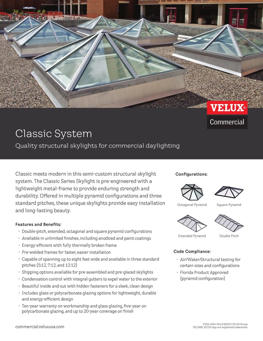 Commercial - Classic System Structural Skylights by VELUX Skylights
