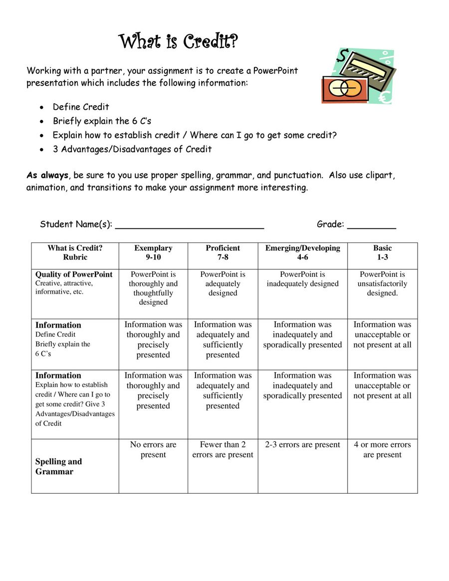 What is credit Project & Rubric by Angela Benton - Flipsnack
