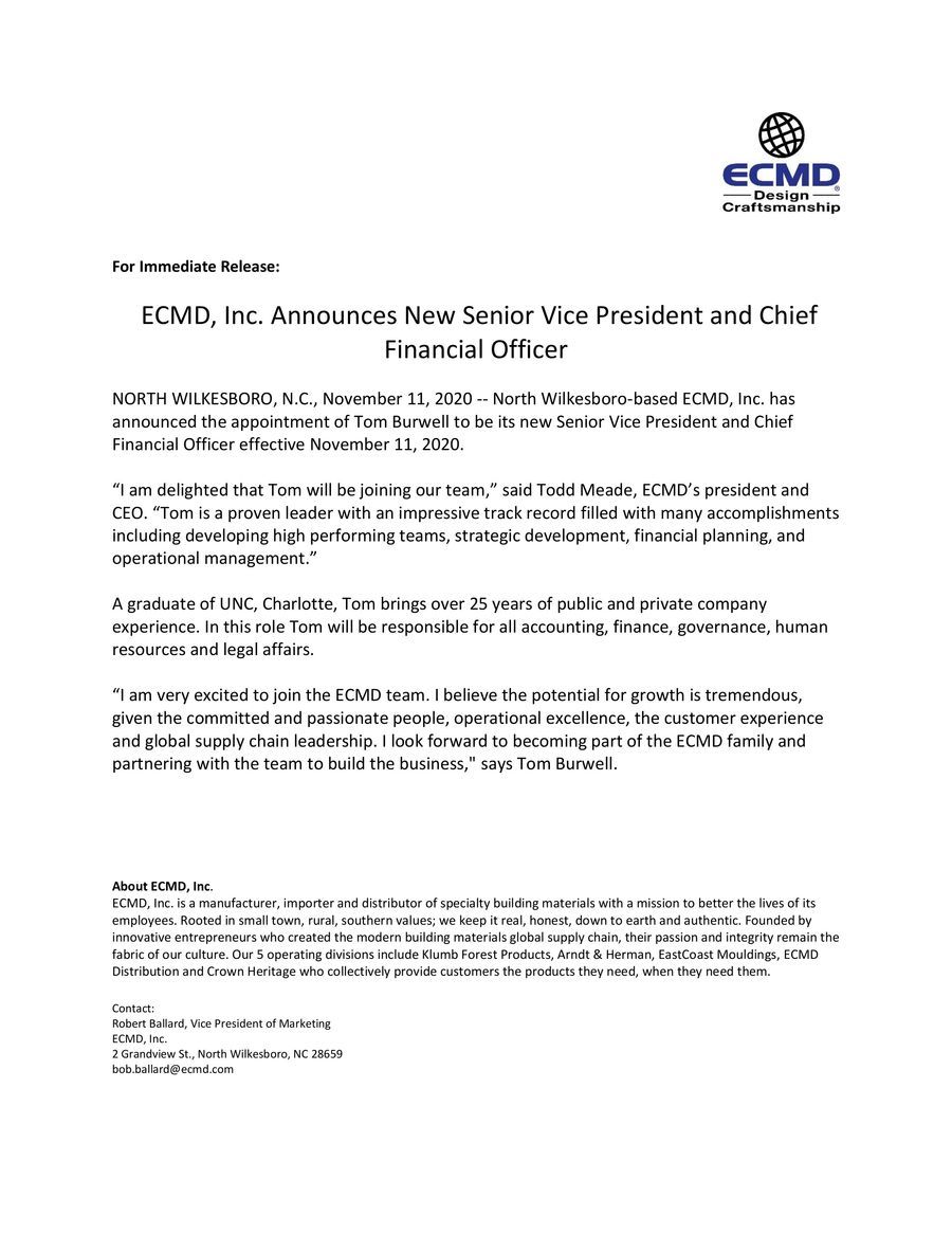 ECMD, Inc. Announces New Senior Vice President and CFO by ECMD, Inc ...