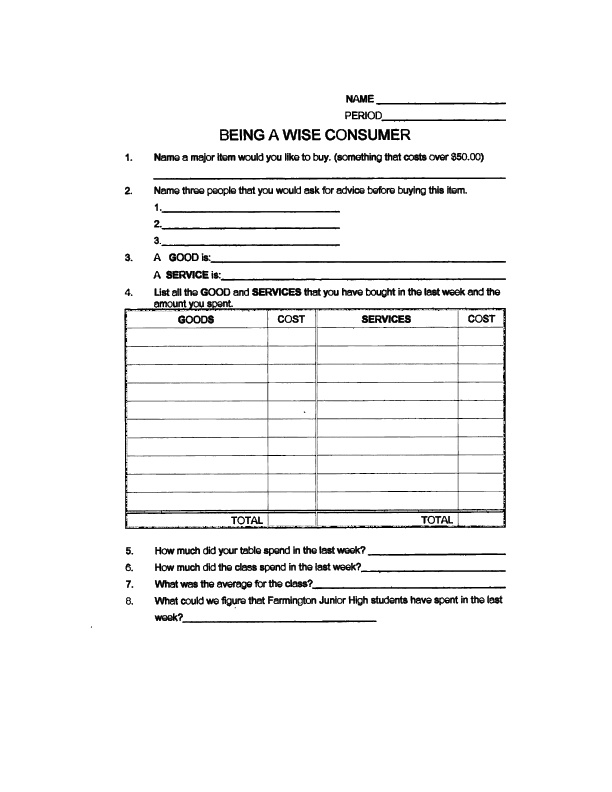 Worksheet Being a Wise Consumer by Molly Eichenberger - Flipsnack