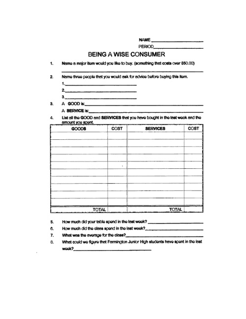 Worksheet Being a Wise Consumer by Molly Eichenberger - Flipsnack