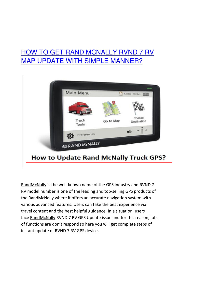 HOW TO GET RAND MCNALLY RVND 7 RV MAP UPDATE WITH SIMPLE MANNER? by ...