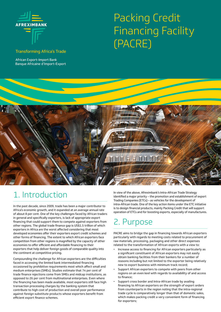 Packing Credit Financing Facility (PACRE) by African Export-Import Bank