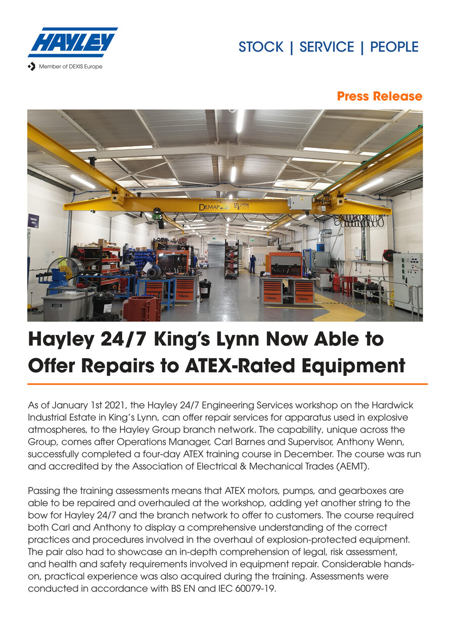Hayley 247 Now Able to Offer Repairs to ATEX-Rated Equipment by HAYLEY ...