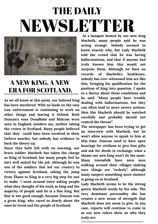 The Daily Newspaper//Shakespeare- Amelia and Olivia by Olivia Novello ...