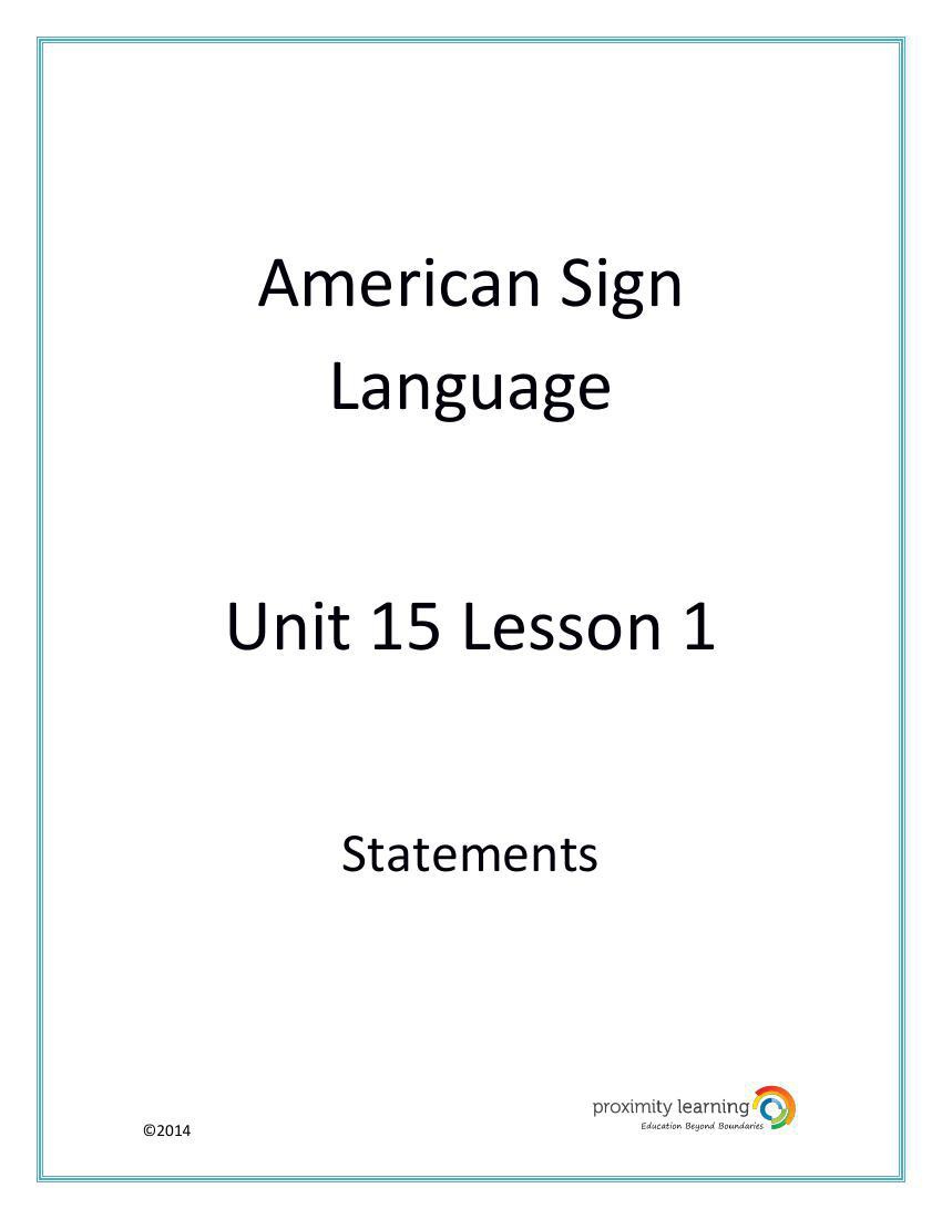 ASL Unit 15 Lesson 1: Statements by Proximity... - Flipsnack